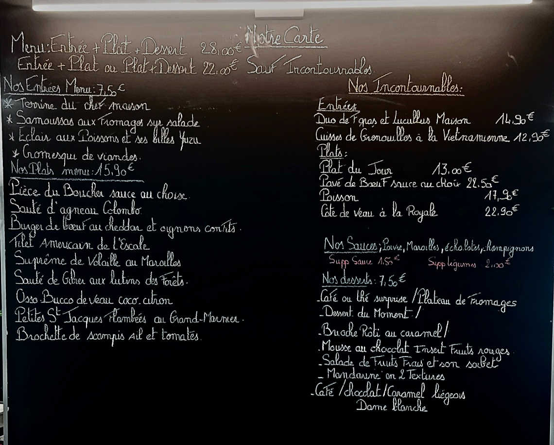 L'Escale, Menu de Restaurant à Prouvy, Rouvignies, Valenciennes